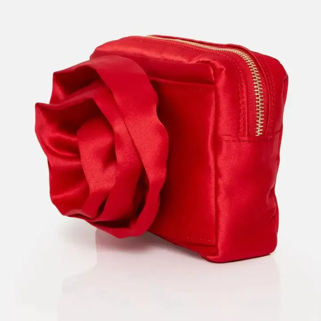 Satin Red Rose Shaped Clutch Bag | Mildred Hoit